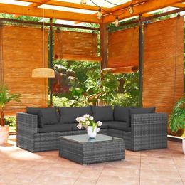 vidaXL Gartenlounge-Set 5-tlg. Garten-Lounge-Set mit Kissen Poly Rattan Grau, (1...