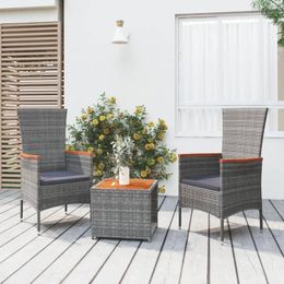 3-tlg. Garten-Lounge-Set,Gartenmöbel-Set Grau Poly Rattan & Massivholz Akazie vidaXL