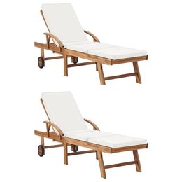 vidaXL Gartenliege Sonnenliegen mit Auflagen 2 Stk. Massivholz Teak Creme, 2 St.