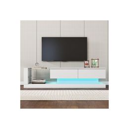 XDOVET TV-Schrank Stilvoller Hochglanz 140cm 16-farbige LED-Beleuchtung Weiß 60 Zoll TV-Fläche ein Möbelstück
