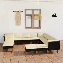 vidaXL Gartenlounge-Set 12-tlg. Garten-Lounge-Set mit Kissen Poly Rattan Schwarz...