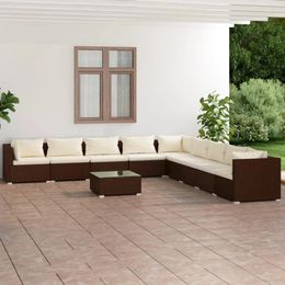 vidaXL Gartenlounge-Set 10-tlg. Garten-Lounge-Set mit Kissen Poly Rattan Braun, ...