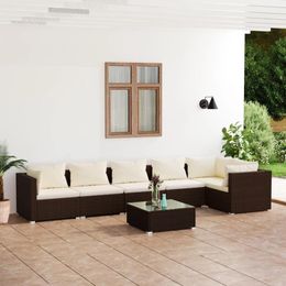 vidaXL Gartenlounge-Set 7-tlg. Garten-Lounge-Set mit Kissen Poly Rattan Braun, (...