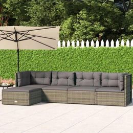 vidaXL Gartenlounge-Set 2-tlg. Garten-Lounge-Set mit Kissen Grau Poly Rattan, (1...