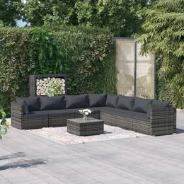 vidaXL Gartenlounge-Set 8-tlg. Garten-Lounge-Set mit Kissen Poly Rattan Grau, (1...