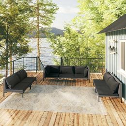 vidaXL Gartenlounge-Set 7-tlg. Garten-Lounge-Set mit Kissen Poly Rattan Dunkelgr...