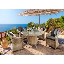 Destiny Garten-Essgruppe MALAGA LUNA, , Polyrattan, 4 Sessel + 1 Tisch Ø 100x75 ...