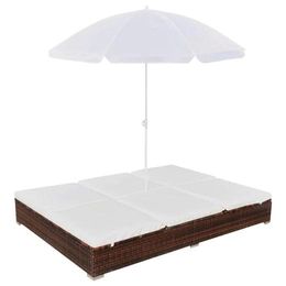 vidaXL Gartenliege Outdoor-Loungebett mit Sonnenschirm Poly Rattan Grau