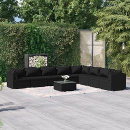 vidaXL Gartenlounge-Set 9-tlg. Garten-Lounge-Set mit Kissen Poly Rattan Schwarz,...