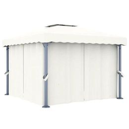 vidaXL Partyzelt Pavillon mit Vorhang 3x3 m Cremeweiß Aluminium