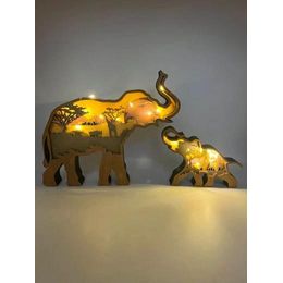Stelby Dekofigur Tischdekoration Elefant Holzmodell mit Led Lichtern