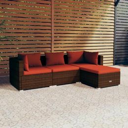 vidaXL Gartenlounge-Set 4-tlg. Garten-Lounge-Set mit Auflagen Poly Rattan Braun,...