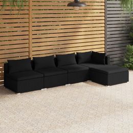 vidaXL Gartenlounge-Set 5-tlg. Garten-Lounge-Set mit Kissen Poly Rattan Schwarz,...