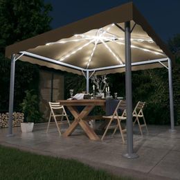 vidaXL Partyzelt Pavillon mit LED-Lichterkette 300x300 cm Taupe Aluminium