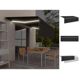 vidaXL Markise Gelenkarmmarkise Einziehbar mit Volant LED 5x3 m Anthrazit Balkon...