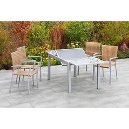 Merxx Garten-Essgruppe Savona, (5-tlg), 4 Sessel mit ausziehbarem Tisch