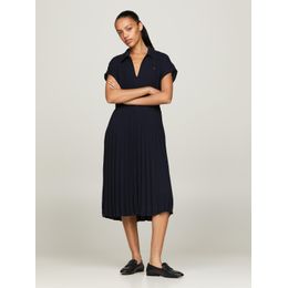 Polokleid Tommy Hilfiger "FLUID PLEATED SS MIDI POLO DRESS" Gr. 36, N-Gr, blau (desert sky) Damen Kleider Freizeitkleider