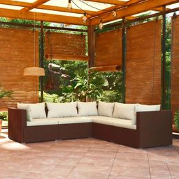 vidaXL Gartenlounge-Set 5-tlg. Garten-Lounge-Set mit Kissen Poly Rattan Braun, (...