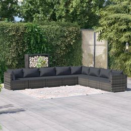 vidaXL Gartenlounge-Set 8-tlg. Garten-Lounge-Set mit Kissen Poly Rattan Grau, (1...