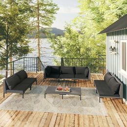 vidaXL Gartenlounge-Set 8-tlg. Garten-Lounge-Set mit Kissen Poly Rattan Dunkelgr...