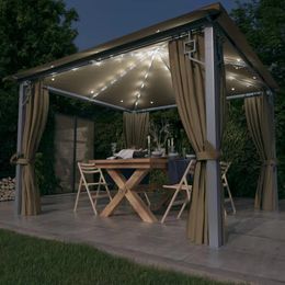 vidaXL Partyzelt Pavillon mit Vorhängen & LED-Lichterkette 300x300 cm Taupe Alu