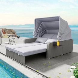 Merax Loungeset, Strandkorb verstellbar, Gartenlounge mit Sonnendach