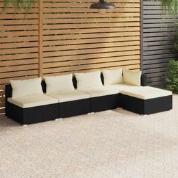 vidaXL Gartenlounge-Set 5-tlg. Garten-Lounge-Set mit Kissen Poly Rattan Schwarz,...