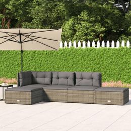 vidaXL Gartenlounge-Set 5-tlg. Garten-Lounge-Set mit Kissen Grau Poly Rattan, (1...