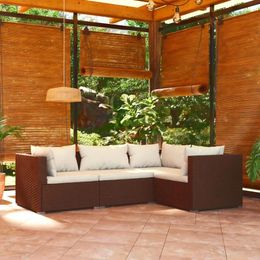 vidaXL Gartenlounge-Set 4-tlg. Garten-Lounge-Set mit Kissen Poly Rattan Braun, (...