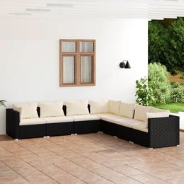 vidaXL Gartenlounge-Set 7-tlg. Garten-Lounge-Set mit Kissen Poly Rattan Schwarz,...