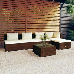 vidaXL Gartenlounge-Set 6-tlg. Garten-Lounge-Set mit Kissen Poly Rattan Braun, (...