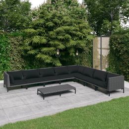 vidaXL Gartenlounge-Set 9-tlg. Garten-Lounge-Set mit Kissen Poly Rattan Dunkelgr...