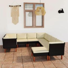 vidaXL Gartenlounge-Set 9-tlg. Garten-Lounge-Set mit Kissen Poly Rattan Schwarz,...