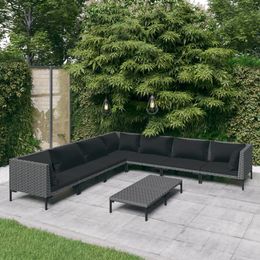 vidaXL Gartenlounge-Set 8-tlg. Garten-Lounge-Set mit Kissen Poly Rattan Dunkelgr...