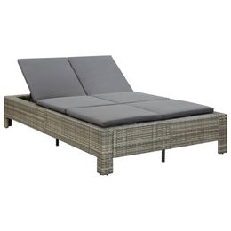 vidaXL Gartenliege 2-Personen-Sonnenliege mit Auflage Grau Poly Rattan