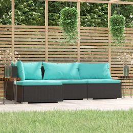 vidaXL Gartenlounge-Set 4-tlg. Garten-Lounge-Set mit Kissen Schwarz Poly Rattan,...