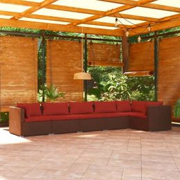 vidaXL Gartenlounge-Set 6-tlg. Garten-Lounge-Set mit Kissen Poly Rattan Braun, (...