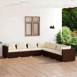 vidaXL Gartenlounge-Set 7-tlg. Garten-Lounge-Set mit Kissen Poly Rattan Braun, (...