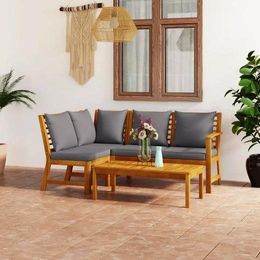 vidaXL Gartenlounge-Set 4-tlg. Garten-Lounge-Set mit Auflagen Creme Massivholz A...