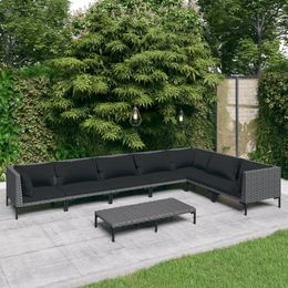 vidaXL Gartenlounge-Set 8-tlg. Garten-Lounge-Set mit Kissen Poly Rattan Dunkelgr...