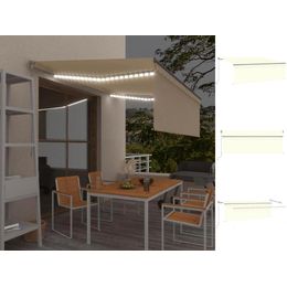 vidaXL Markise Gelenkarmmarkise Einziehbar mit Volant LED 4x3 m Creme Balkon Ter...