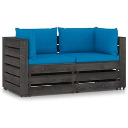 2-Sitzer Outdoor-Sofa,Gartensofa mit Kissen Grau Imprägniertes Kiefernholz vidaXL