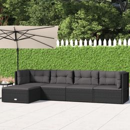 vidaXL Gartenlounge-Set 5-tlg. Garten-Lounge-Set mit Kissen Schwarz Poly Rattan,...