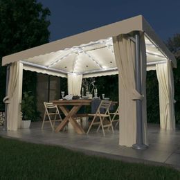 vidaXL Partyzelt Pavillon mit Vorhängen & LED-Lichterketten 4x3 m Cremeweiß