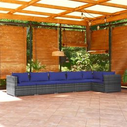 vidaXL Gartenlounge-Set 6-tlg. Garten-Lounge-Set mit Kissen Poly Rattan Grau, (1...