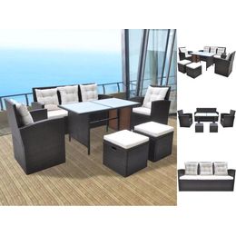 vidaXL Garten-Essgruppe 6-tlg Garten-Essgruppe mit Auflagen Polyrattan Braun Sit...