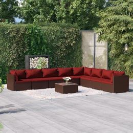 vidaXL Gartenlounge-Set 9-tlg. Garten-Lounge-Set mit Kissen Poly Rattan Braun, (...