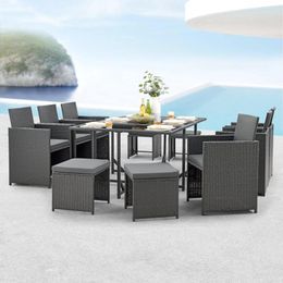 en.casa® en.casa Gartenlounge-Set, , »Laredo« Sitzgruppe Tisch 6x Stuhl 4x Hocker Polyrat...