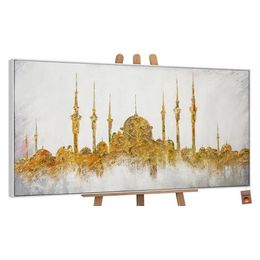 YS-art Gemälde Moschee, Leinwandbild Islam Moschee in Gold mit Rahmen