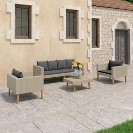 vidaXL Gartenlounge-Set 4-tlg. Garten-Lounge-Set mit Auflagen Poly Rattan Beige,...